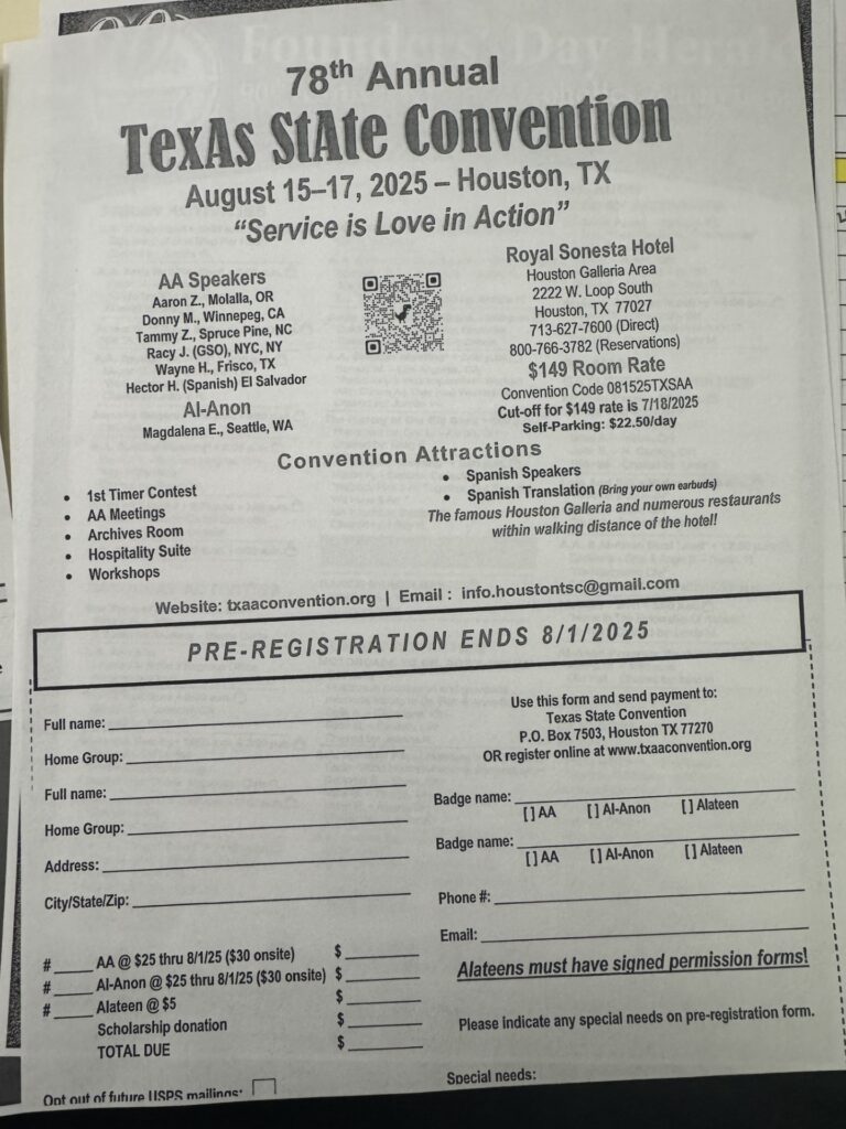 78th Annual Texas State Convention – Fort Worth AA Central Office